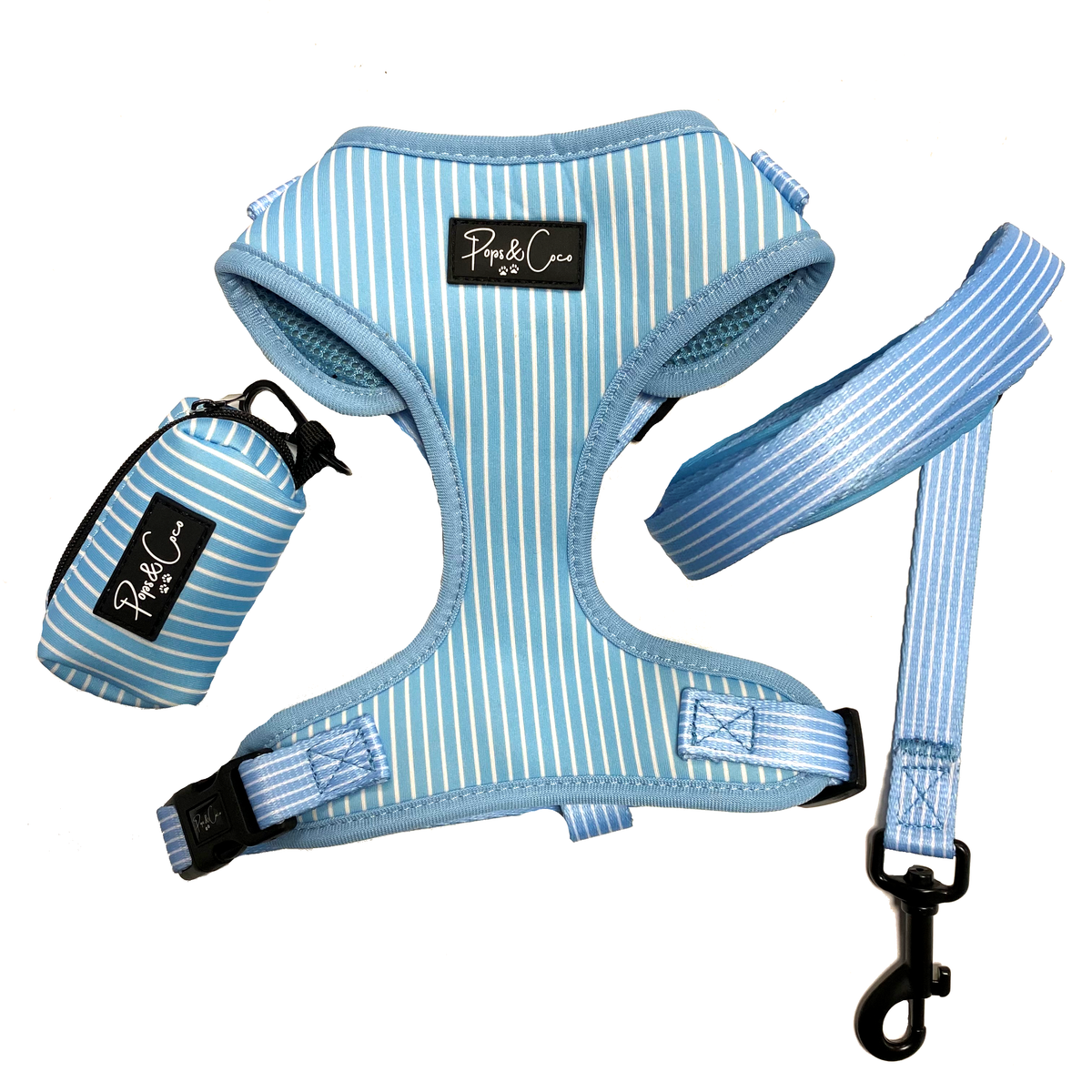 Pinstripe Blue Fully Adjustable Harness – Pops And Coco